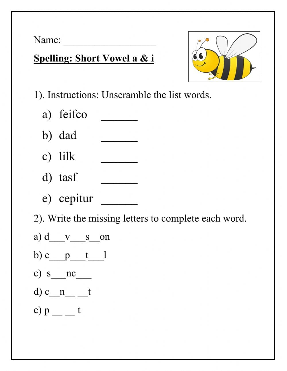 Spelling Short A Worksheets - WorksheetsCity