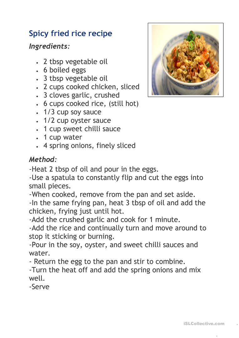 Fried Rice Reading Comprehension Worksheets - WorksheetsCity