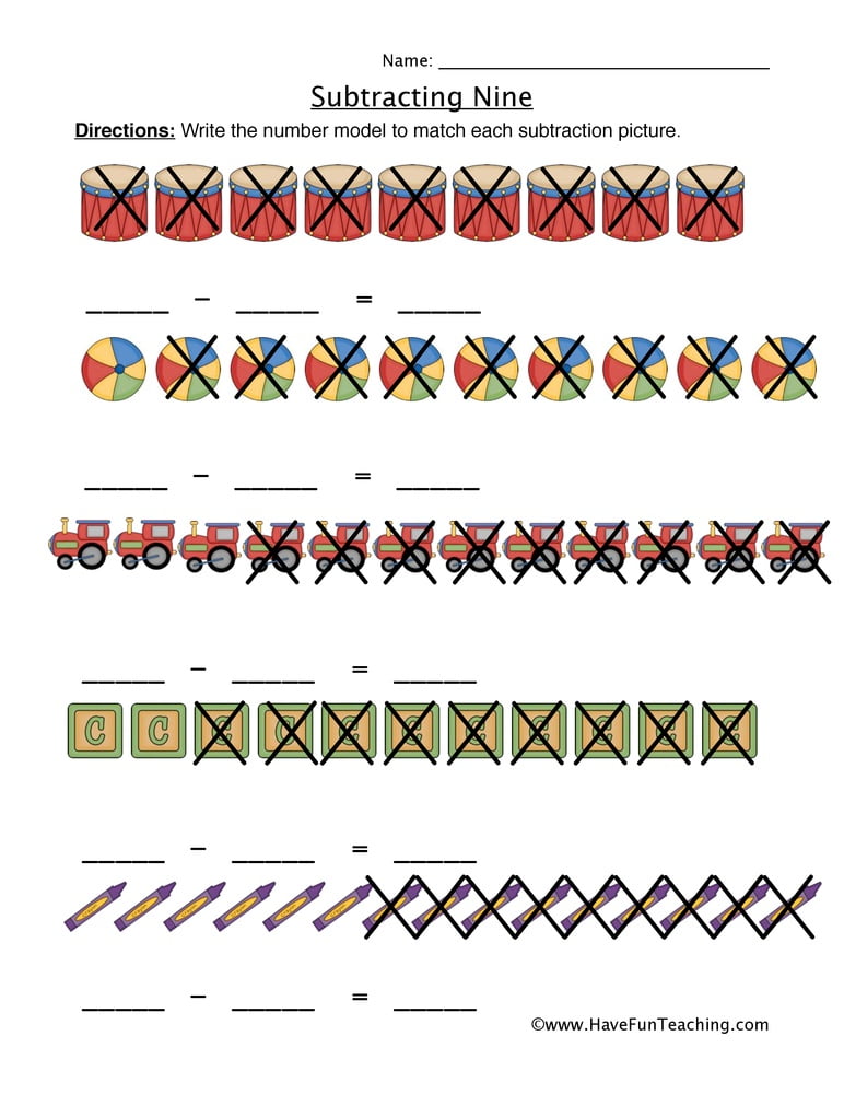 Subtract Nine Matching Worksheets - WorksheetsCity