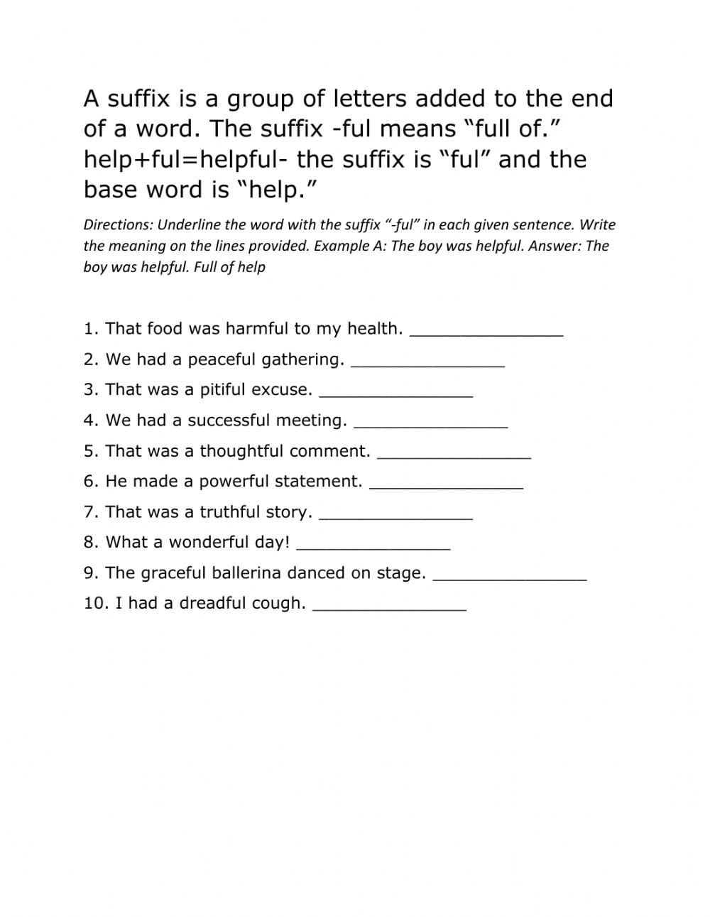 Suffix FUL Worksheets - WorksheetsCity