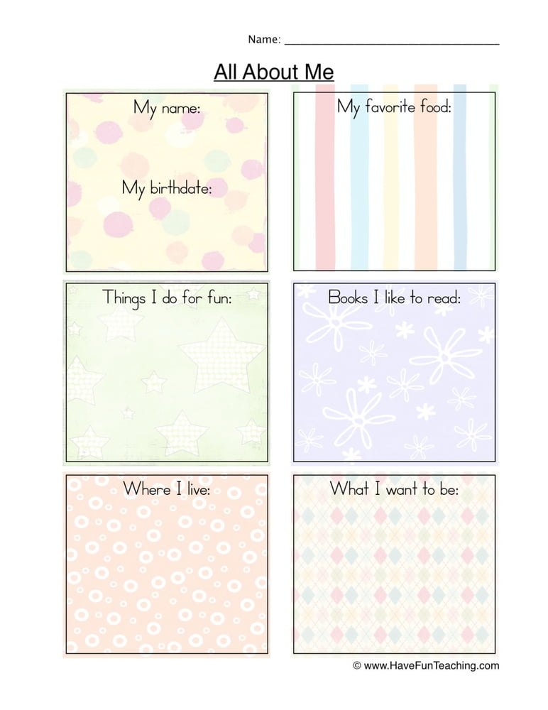 All About Me Boxes Worksheets - WorksheetsCity