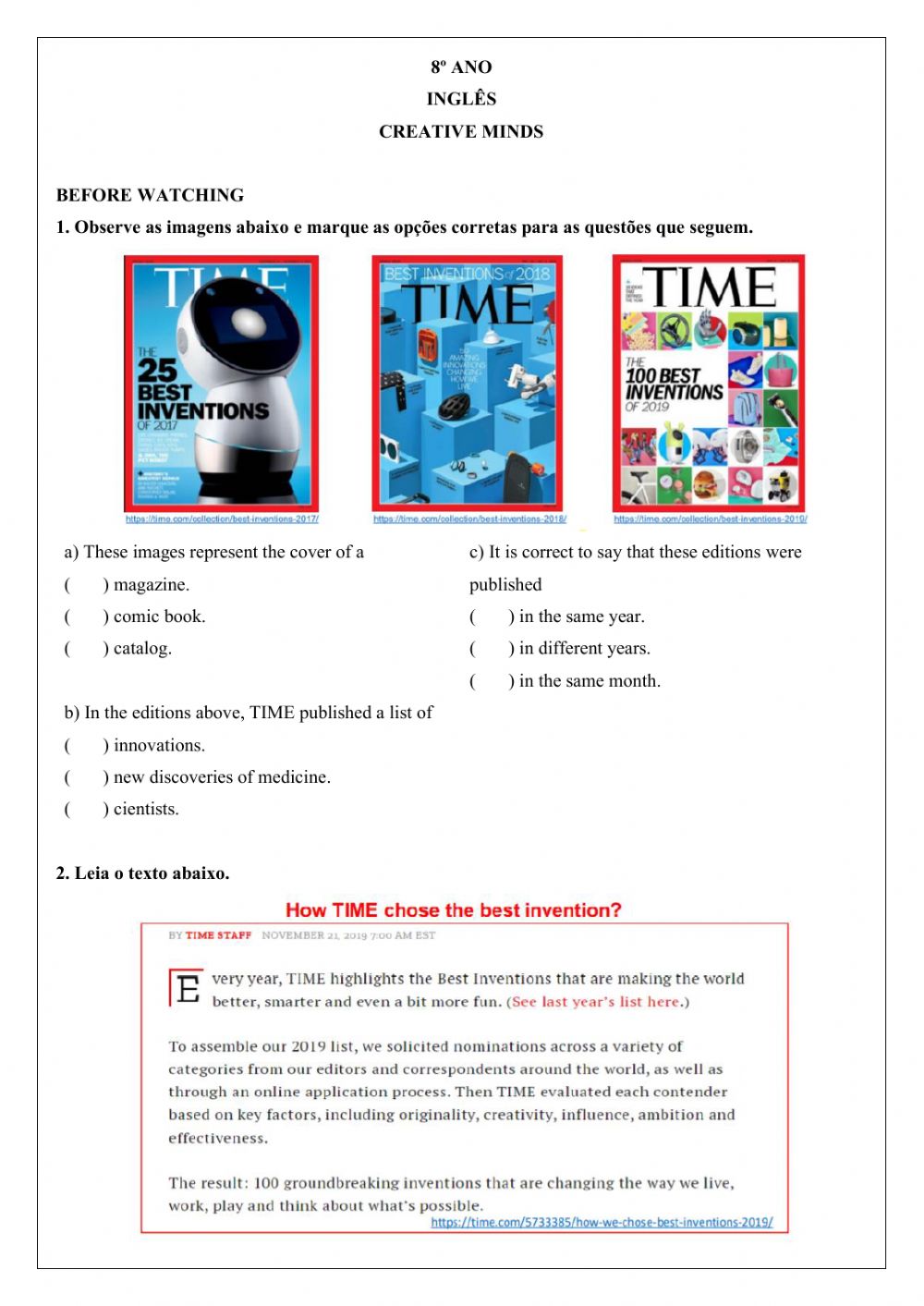 New Inventions Magazine Worksheets - WorksheetsCity