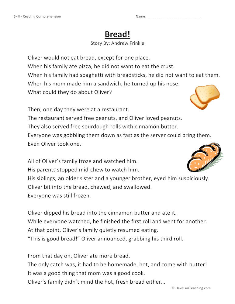 Bread! Reading Comprehension Worksheets - WorksheetsCity