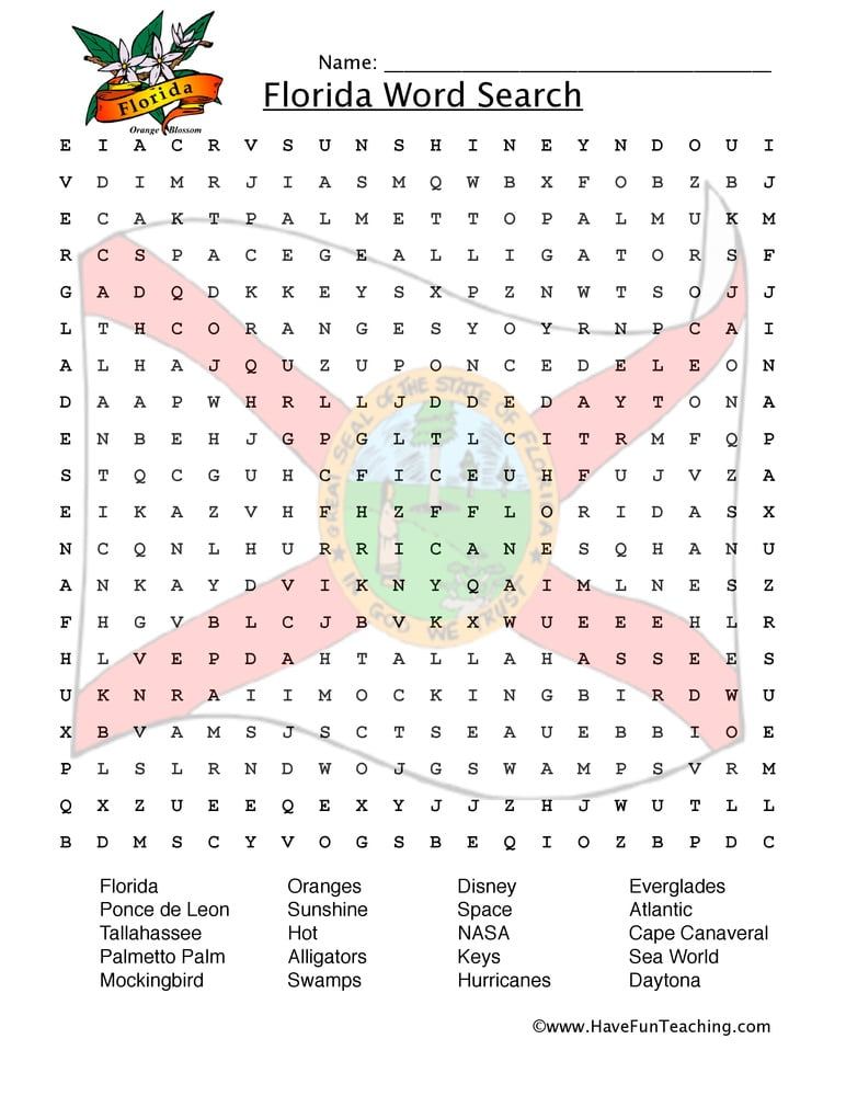 Florida Word Search Worksheets - WorksheetsCity