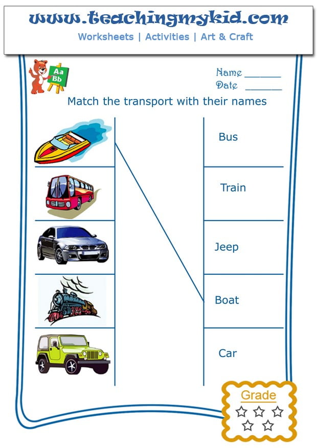 Transportation Names Matching Worksheets - WorksheetsCity