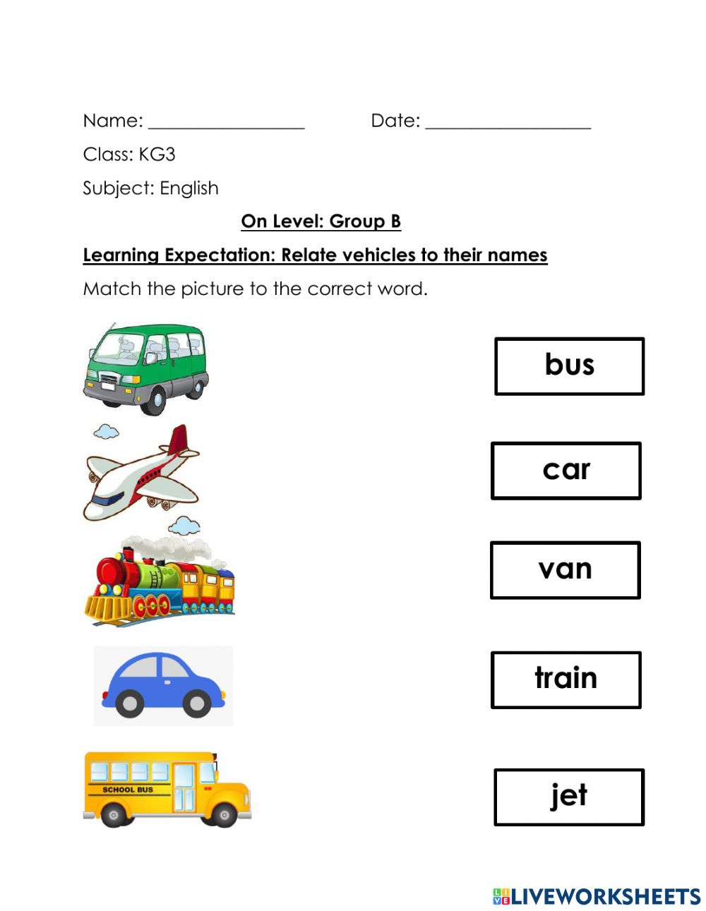 Transportation Names Matching Worksheets - WorksheetsCity