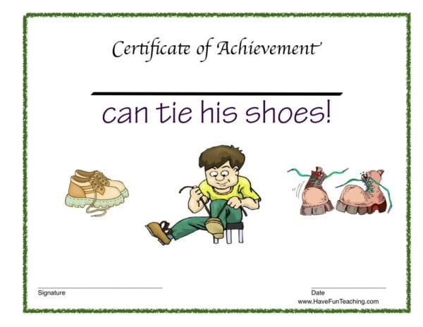 I Can Tie My Shoes Reward Certificate For Boys - WorksheetsCity