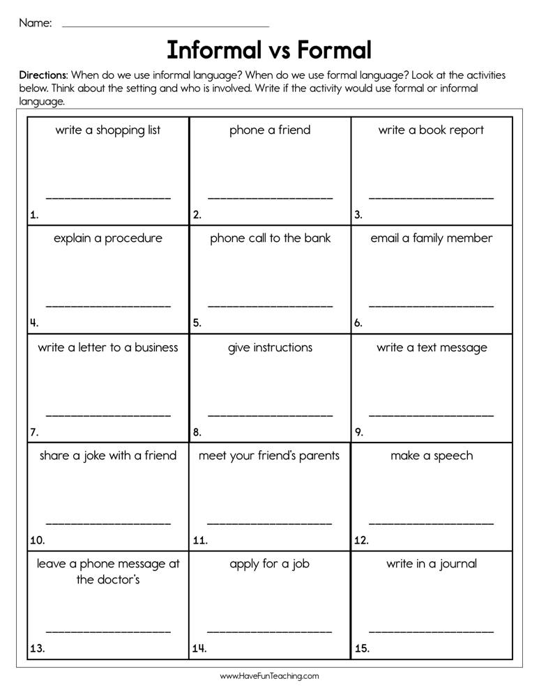 Formal Vs Informal Worksheets WorksheetsCity Formal Vs Informal Worksheets WorksheetsCity