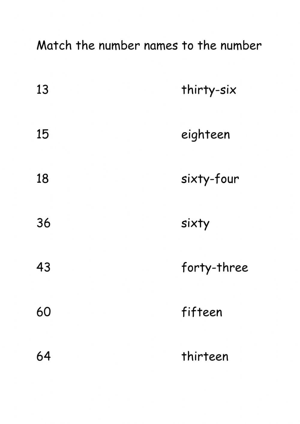 Matching Number Names Worksheets - WorksheetsCity