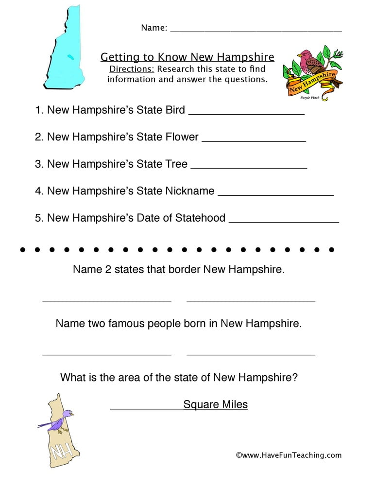 New Hampshire Worksheets - WorksheetsCity