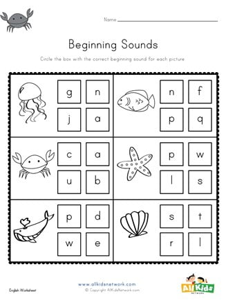 Beginning Sounds Water Animals Worksheets - WorksheetsCity