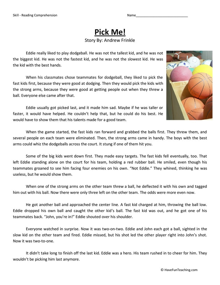 Pick Me Reading Comprehension Worksheets - WorksheetsCity