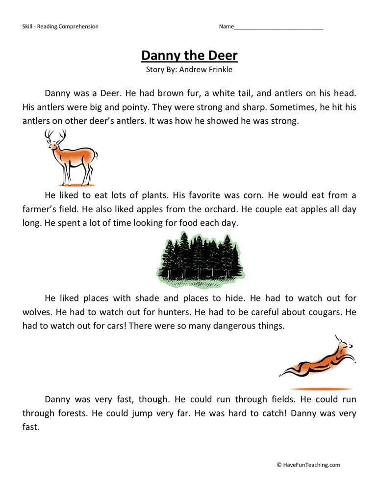 Danny The Deer Reading Comprehension Worksheets - WorksheetsCity