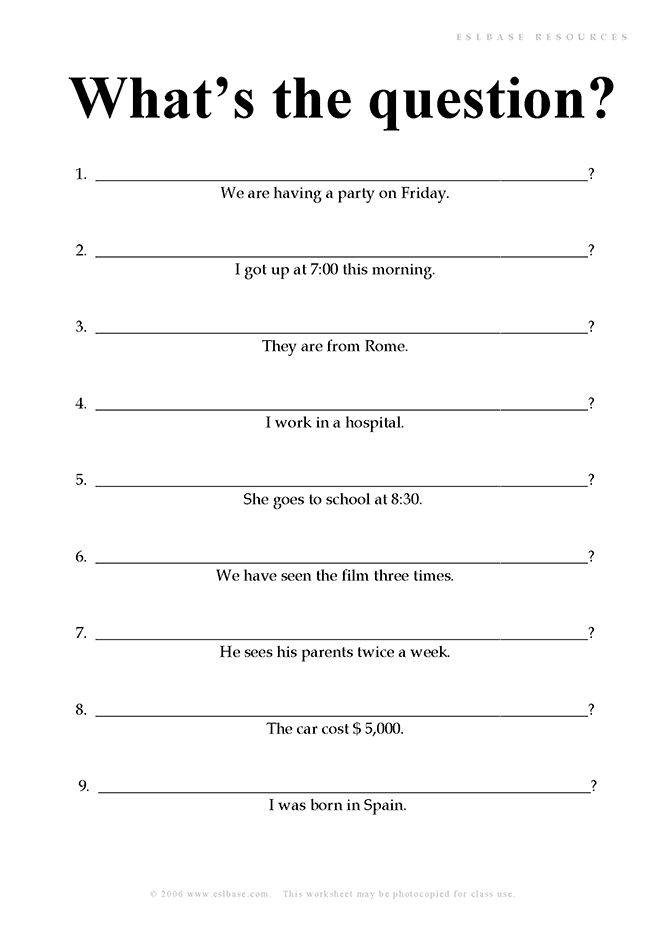 Questions Worksheets - WorksheetsCity