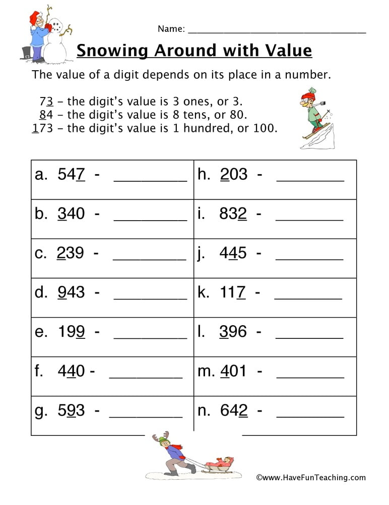 Snow Place Value Worksheets - WorksheetsCity
