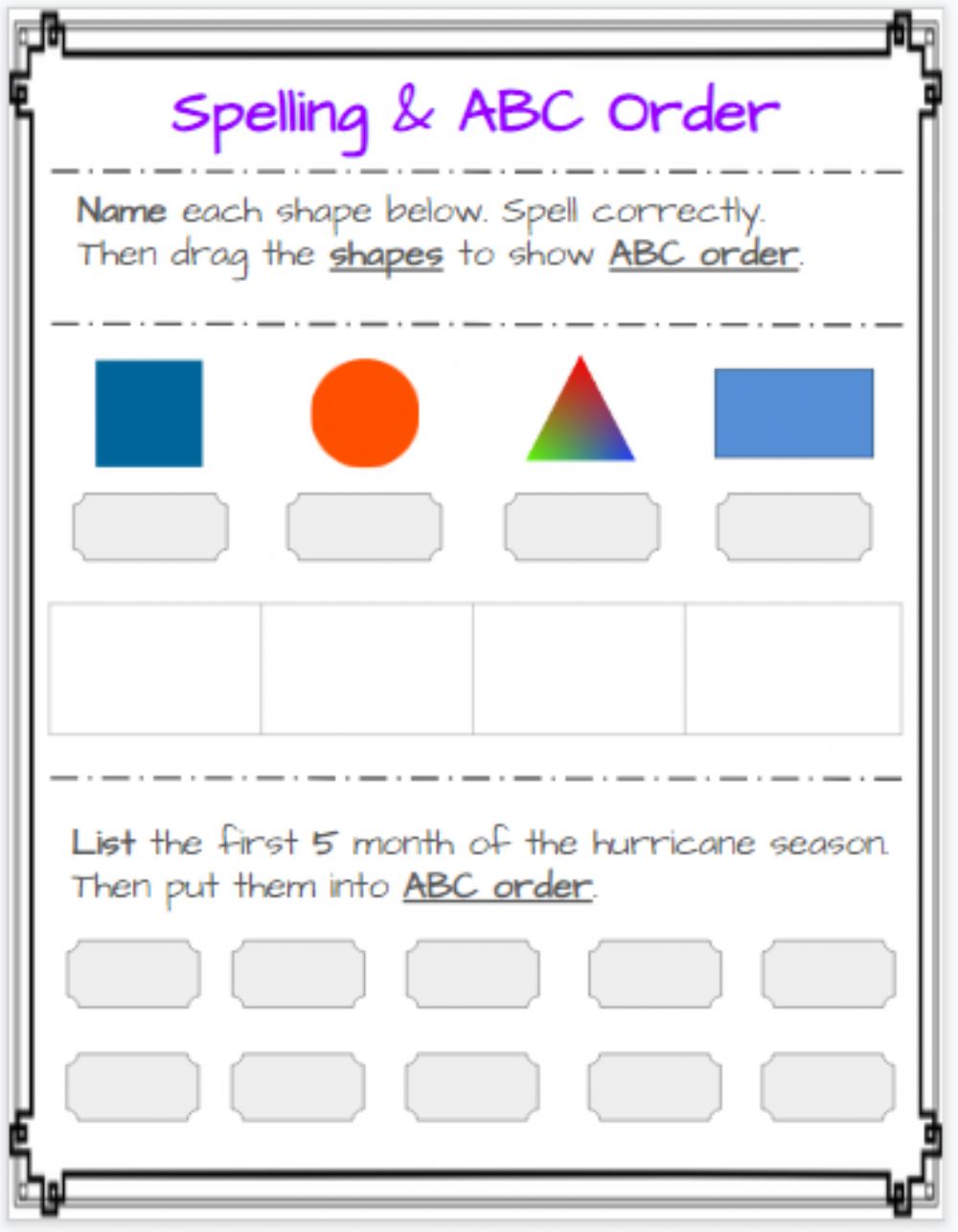 Shapes ABC Order Worksheets - WorksheetsCity