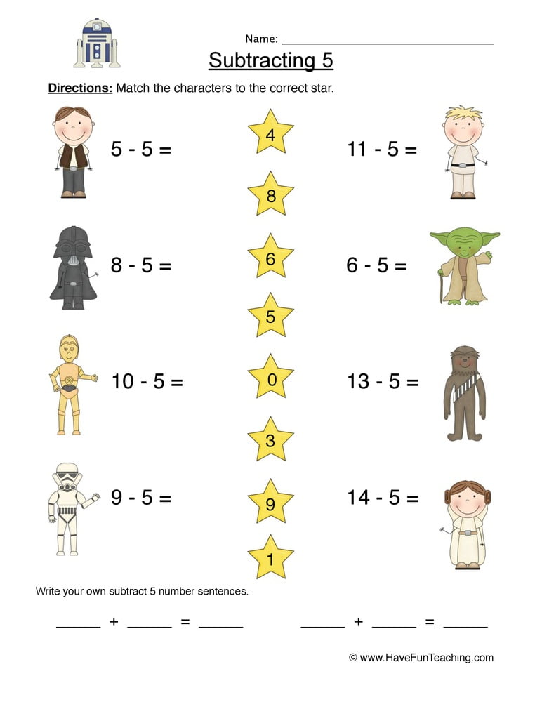 Subtract Five Matching Worksheets - WorksheetsCity