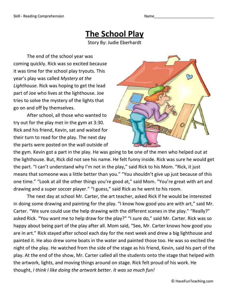The School Play Reading Comprehension Worksheets WorksheetsCity The School Play Reading Comprehension Worksheets WorksheetsCity