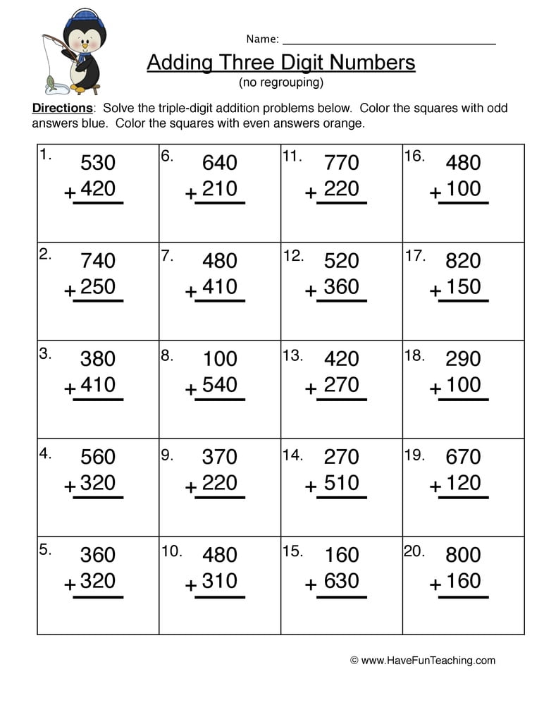 Triple Digit Addition Worksheets - WorksheetsCity