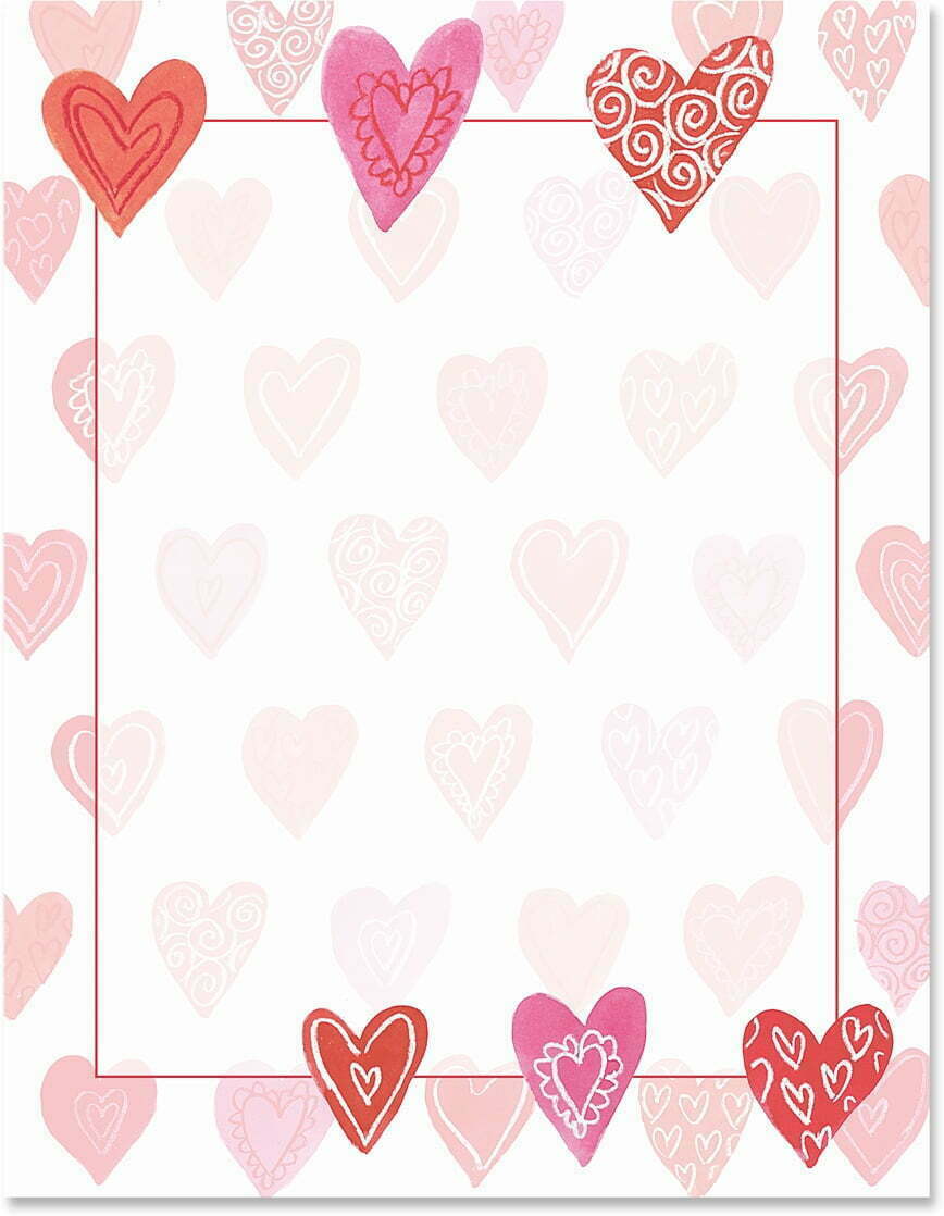 Valentine Day Hearts Border Paper - WorksheetsCity