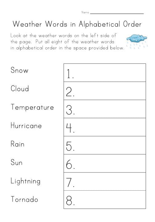 Weather Names Alphabetical Order Worksheets - WorksheetsCity