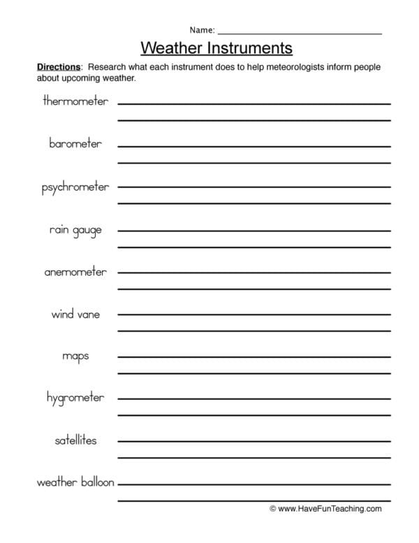 Writing About Weather Instruments Worksheets - WorksheetsCity