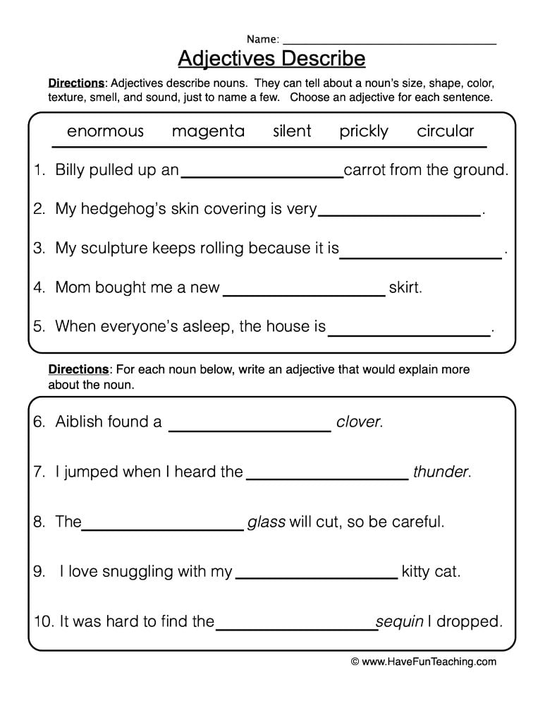 Adjectives Describe Worksheets - WorksheetsCity