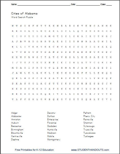 Alabama Word Search Worksheets - WorksheetsCity
