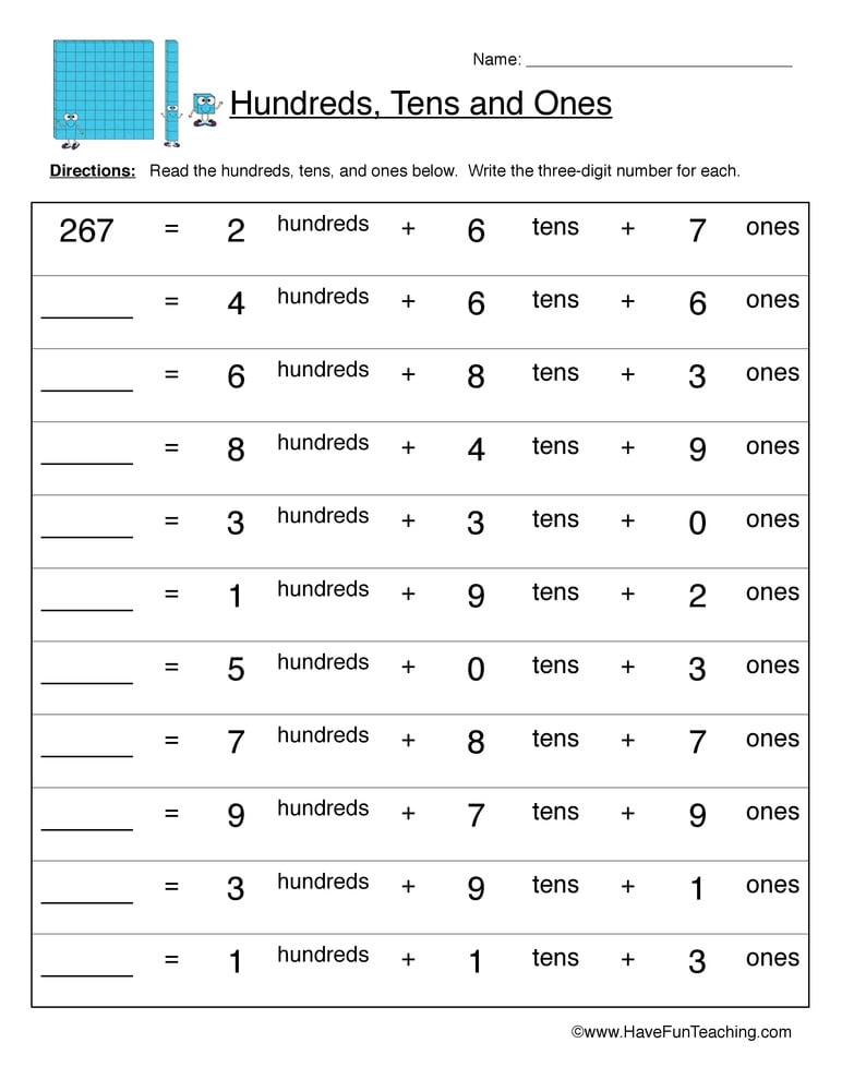 Build A Three Digit Number Worksheets - WorksheetsCity