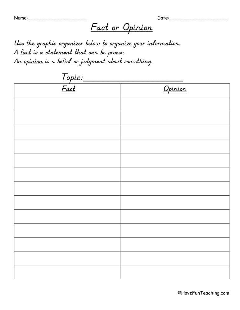 Fact And Opinion Lined Graphic Organizer - WorksheetsCity
