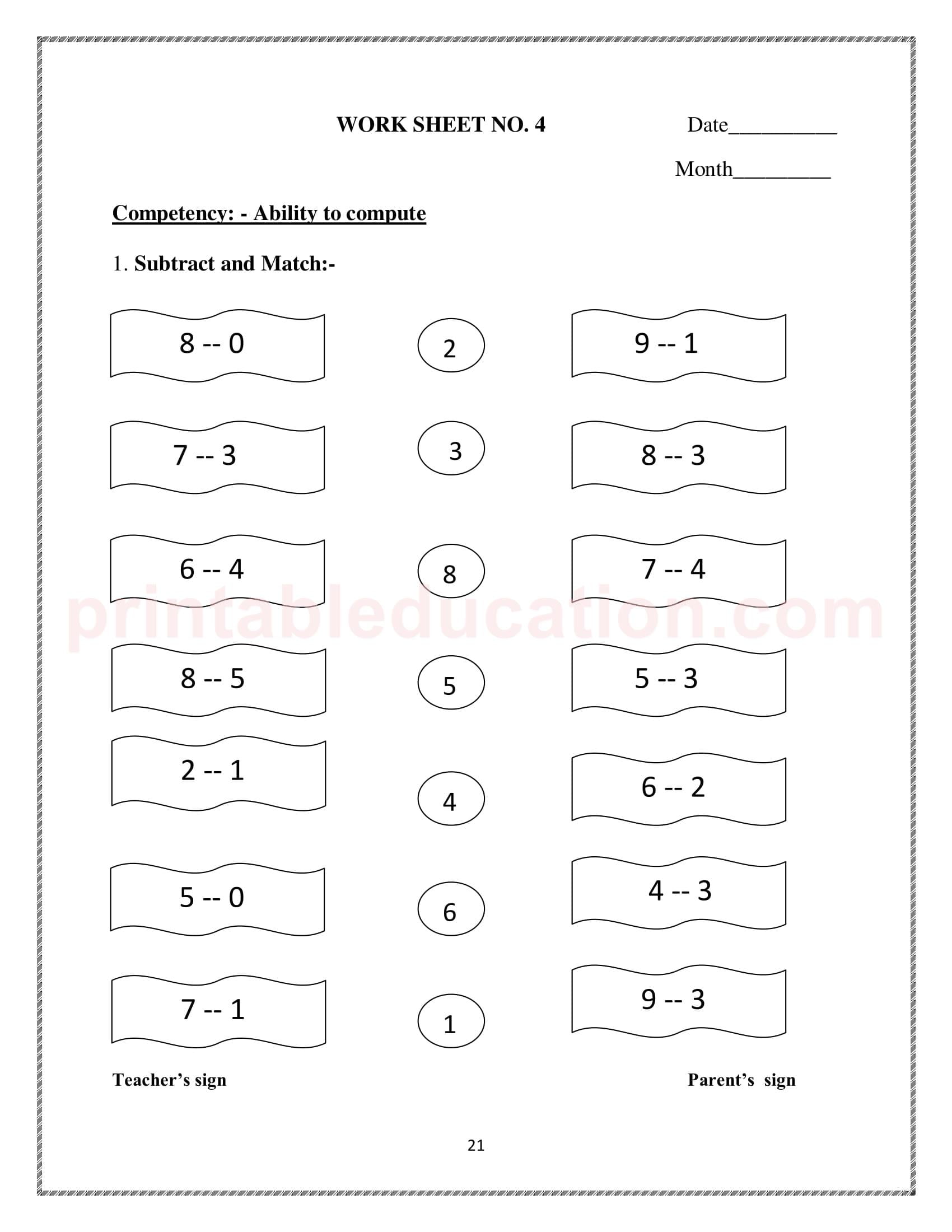 Subtract One Matching Worksheets WorksheetsCity Subtract One Matching Worksheets WorksheetsCity