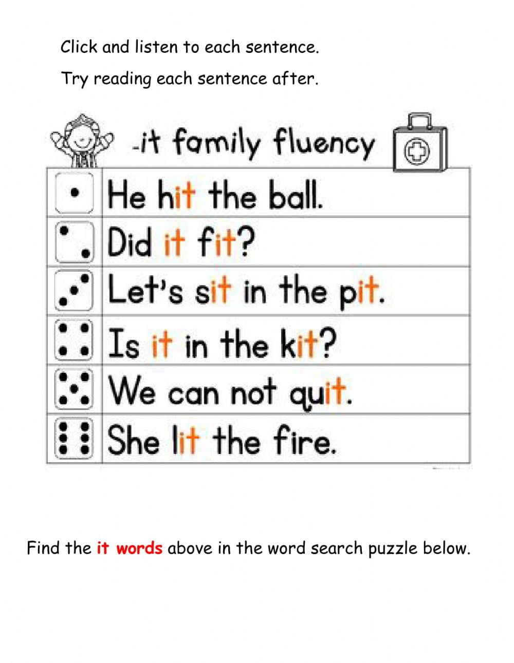 IT Word Family Worksheets - WorksheetsCity
