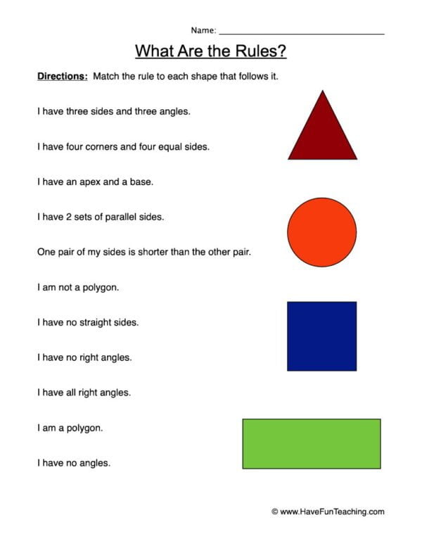 Matching Shape Attributes Worksheets - WorksheetsCity