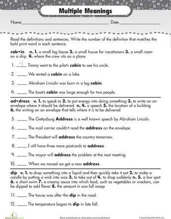 Multiple Meanings Sentences Worksheets - WorksheetsCity