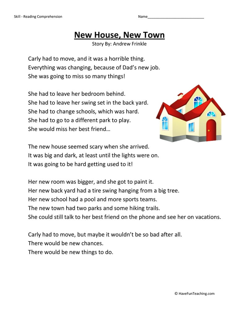 New House New Town Reading Comprehension Worksheets - WorksheetsCity
