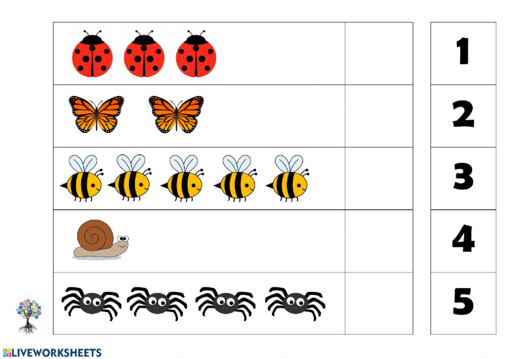 Insect Counting Numbers 1-5 Worksheets - WorksheetsCity