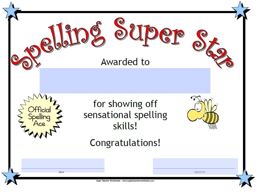 Super Speller Reward Certificate For Boys - WorksheetsCity