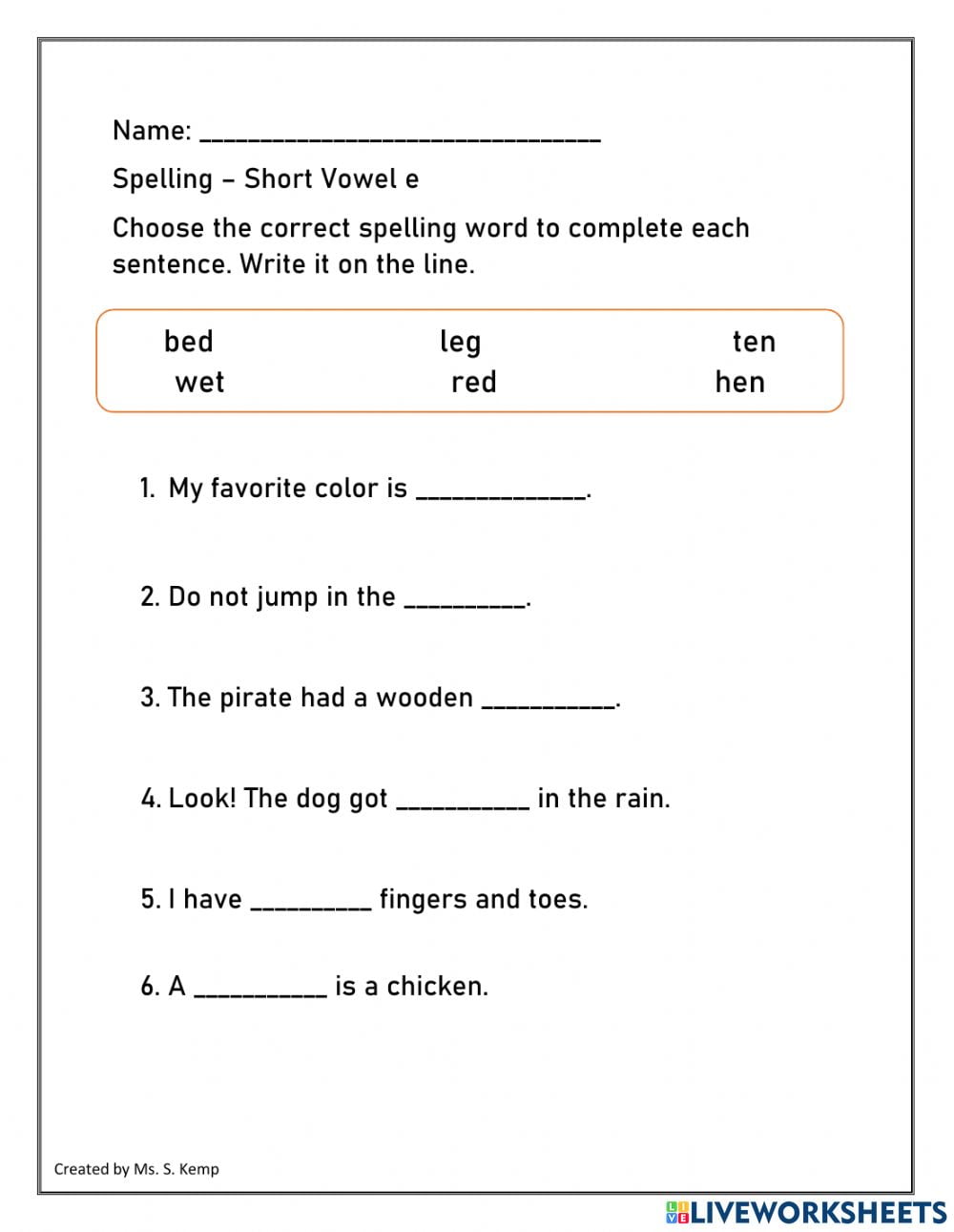 Short Vowel E Worksheets - WorksheetsCity