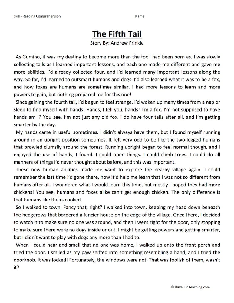 The Fourth Tail Reading Comprehension Worksheets - WorksheetsCity