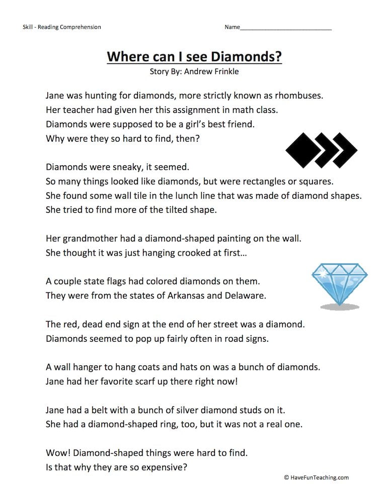 Where Can I See Diamonds? Reading Comprehension Worksheets - WorksheetsCity