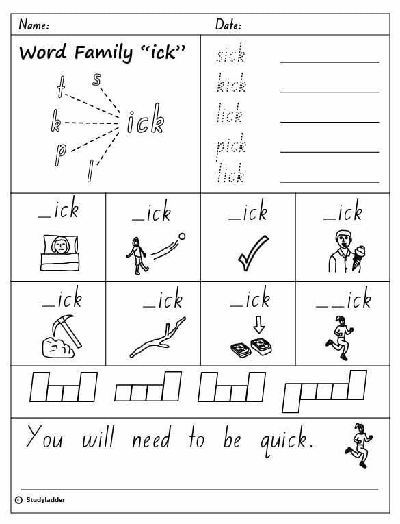 ICK Word Family Worksheets - WorksheetsCity