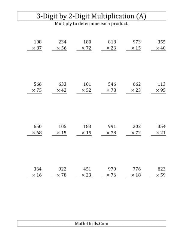 3 Digit By 2 Digit Multiplication Worksheets - WorksheetsCity