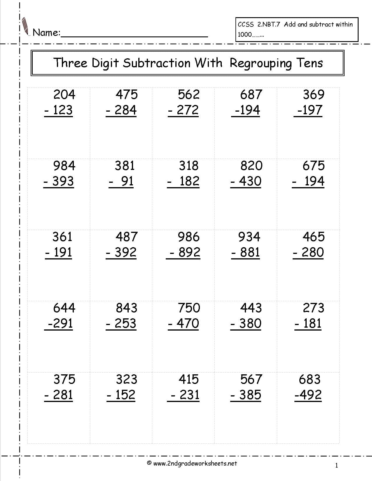 3rd Grade Subtraction With Regrouping Worksheets - WorksheetsCity