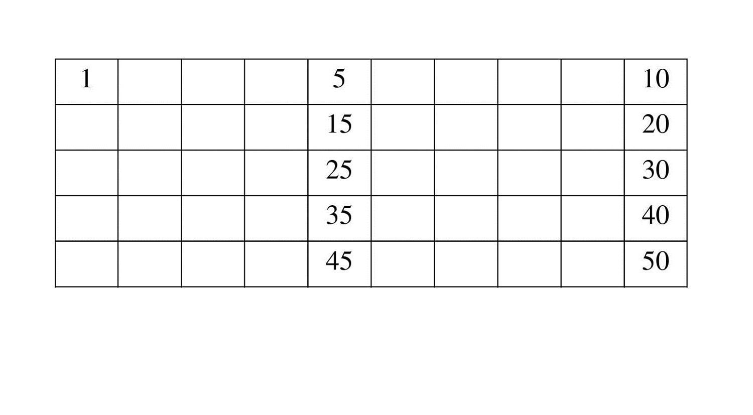 Blank Number Chart 1-50 Worksheets - WorksheetsCity