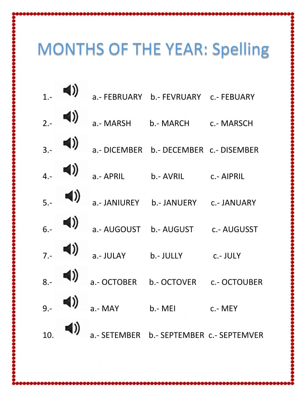Months Of The Year Spelling Worksheets - WorksheetsCity