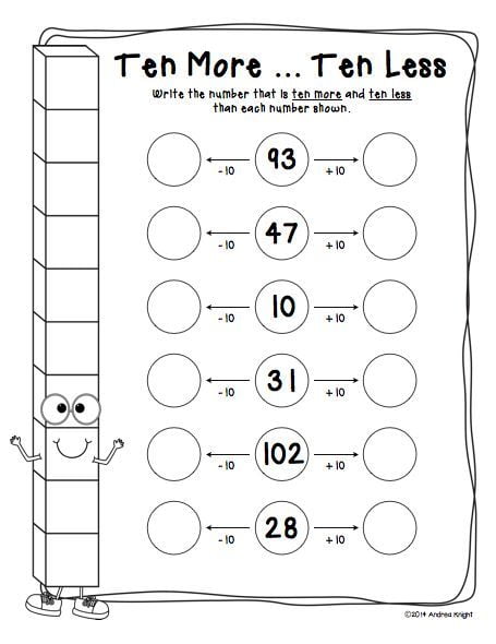 10 More 10 Less Activities Worksheets - WorksheetsCity