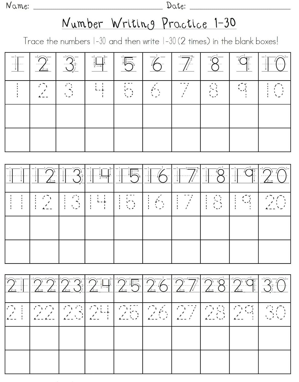 Practice Writing Numbers 1-20 Worksheets - WorksheetsCity