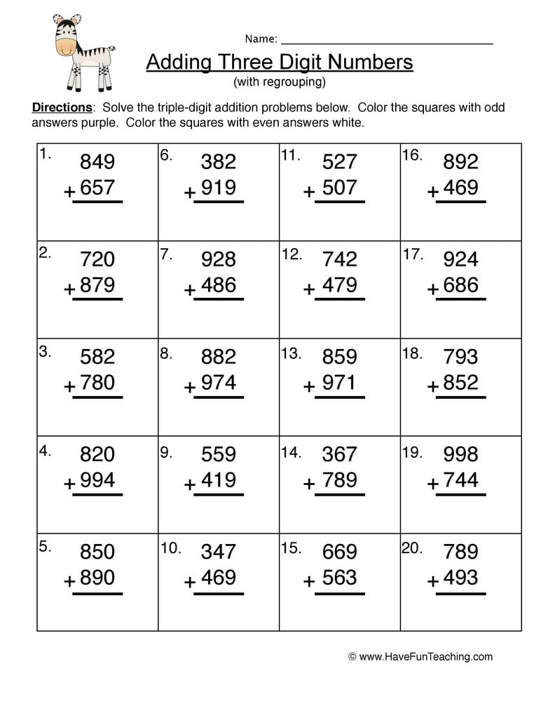 Three Digit Addition And Subtraction With Regrouping Worksheets