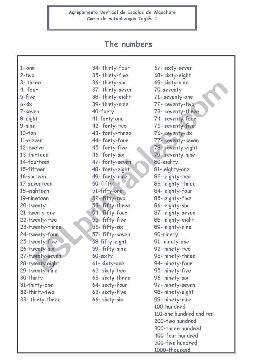 English Numbers In Words 1 To 1000 Worksheets WorksheetsCity