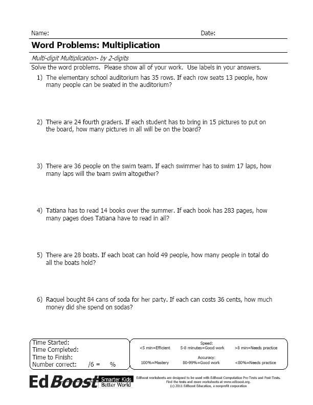 2 Digit By 1 Digit Multiplication Word Problems Worksheets - WorksheetsCity
